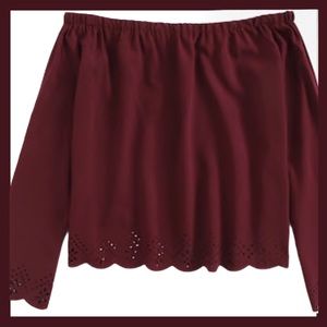 Boutique | Tops | Off Shoulder Long Sleeve Scalloped Top Nwt | Poshmark